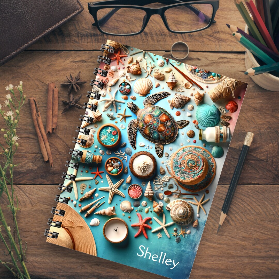 Personalized Sea Life Notebook, Custom Name Sea Turtle Spiral Journal ...