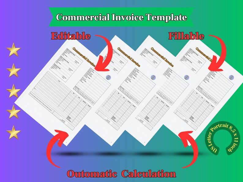 Standart Commercial Invoice, Fillable, Automatic Fill - Etsy