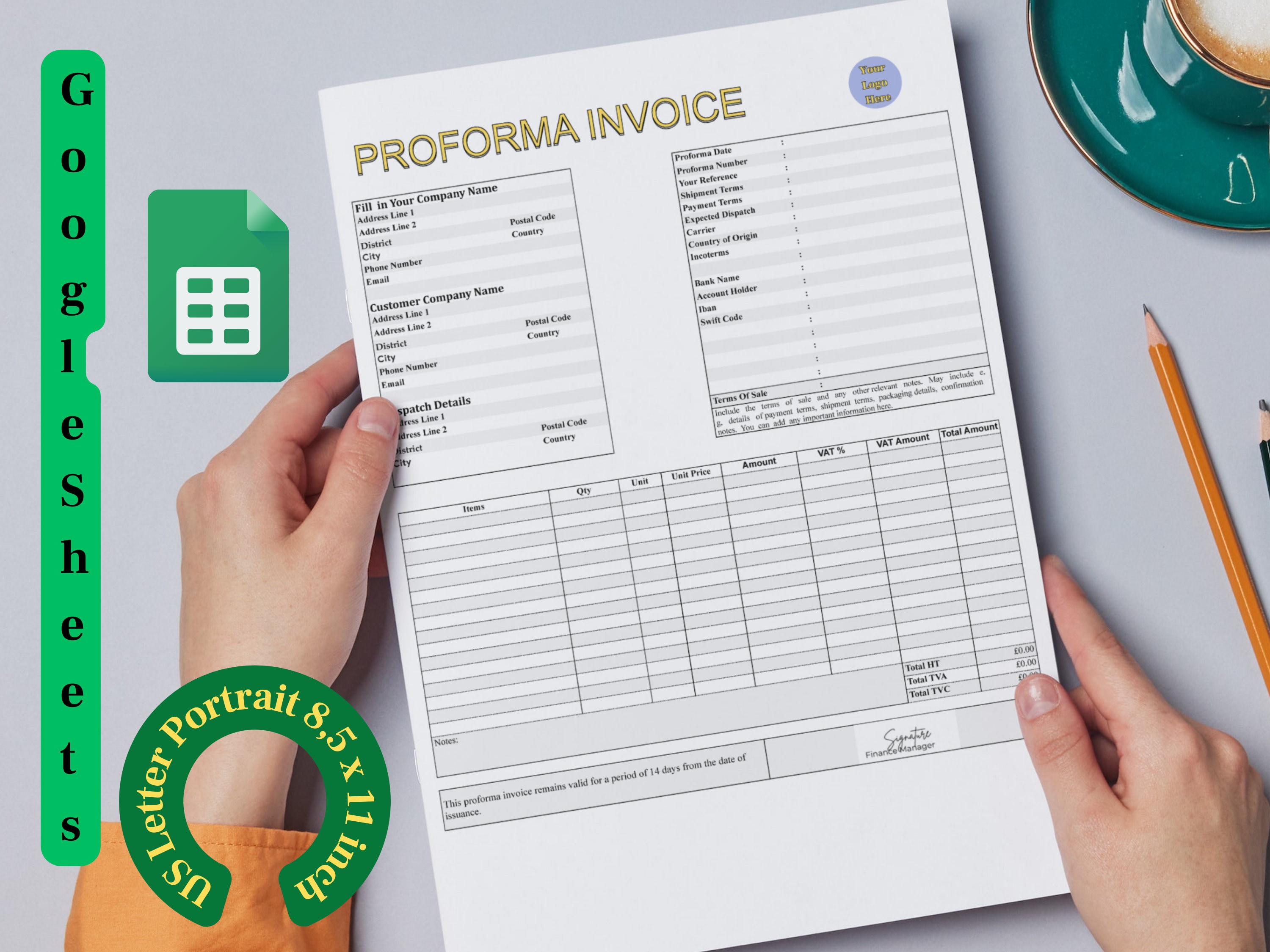 Proforma Invoice Template Editable With Google Sheets, Automatic ...