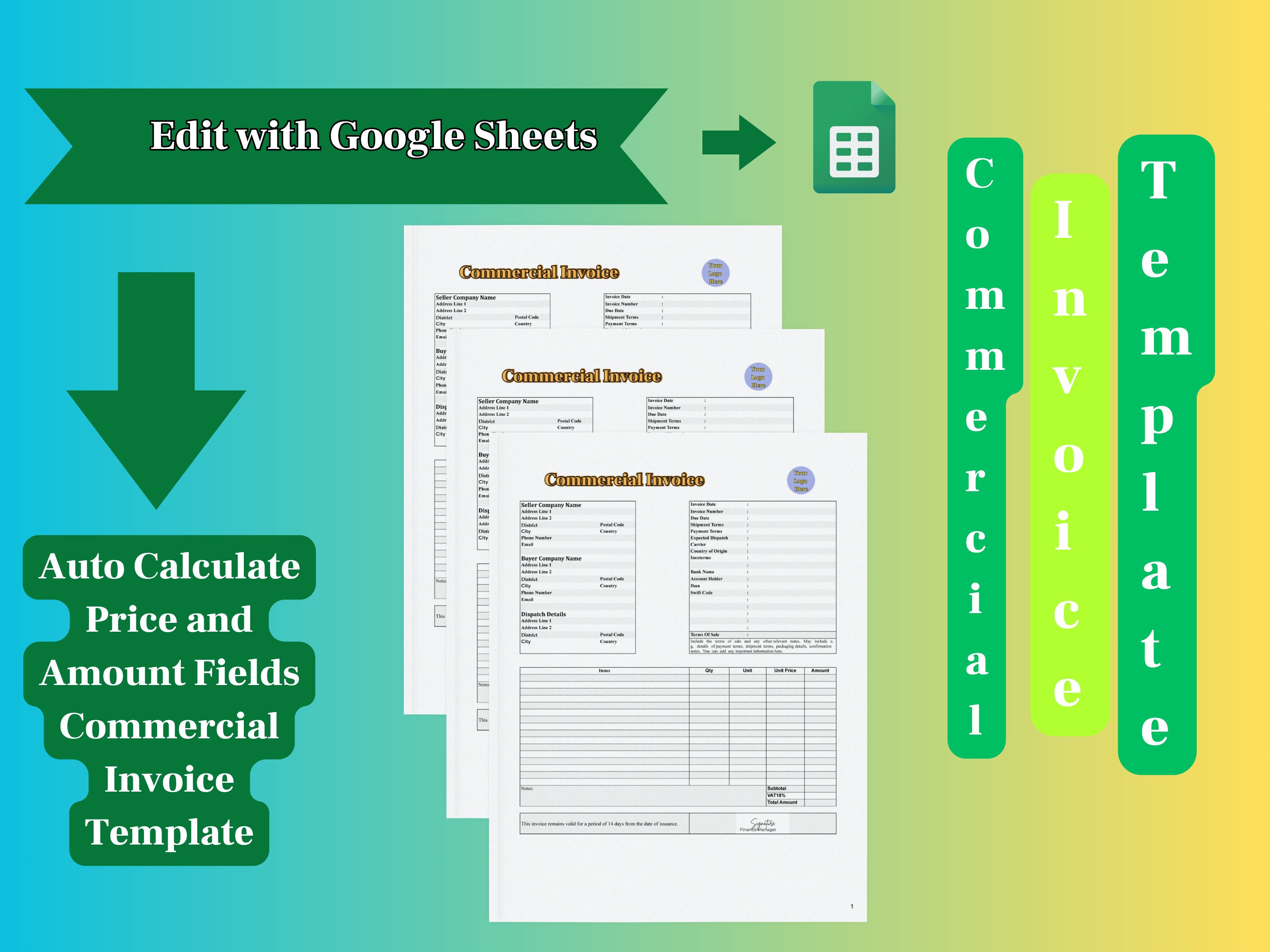 Standart Commercial Invoice, Fillable, Automatic Fill - Etsy