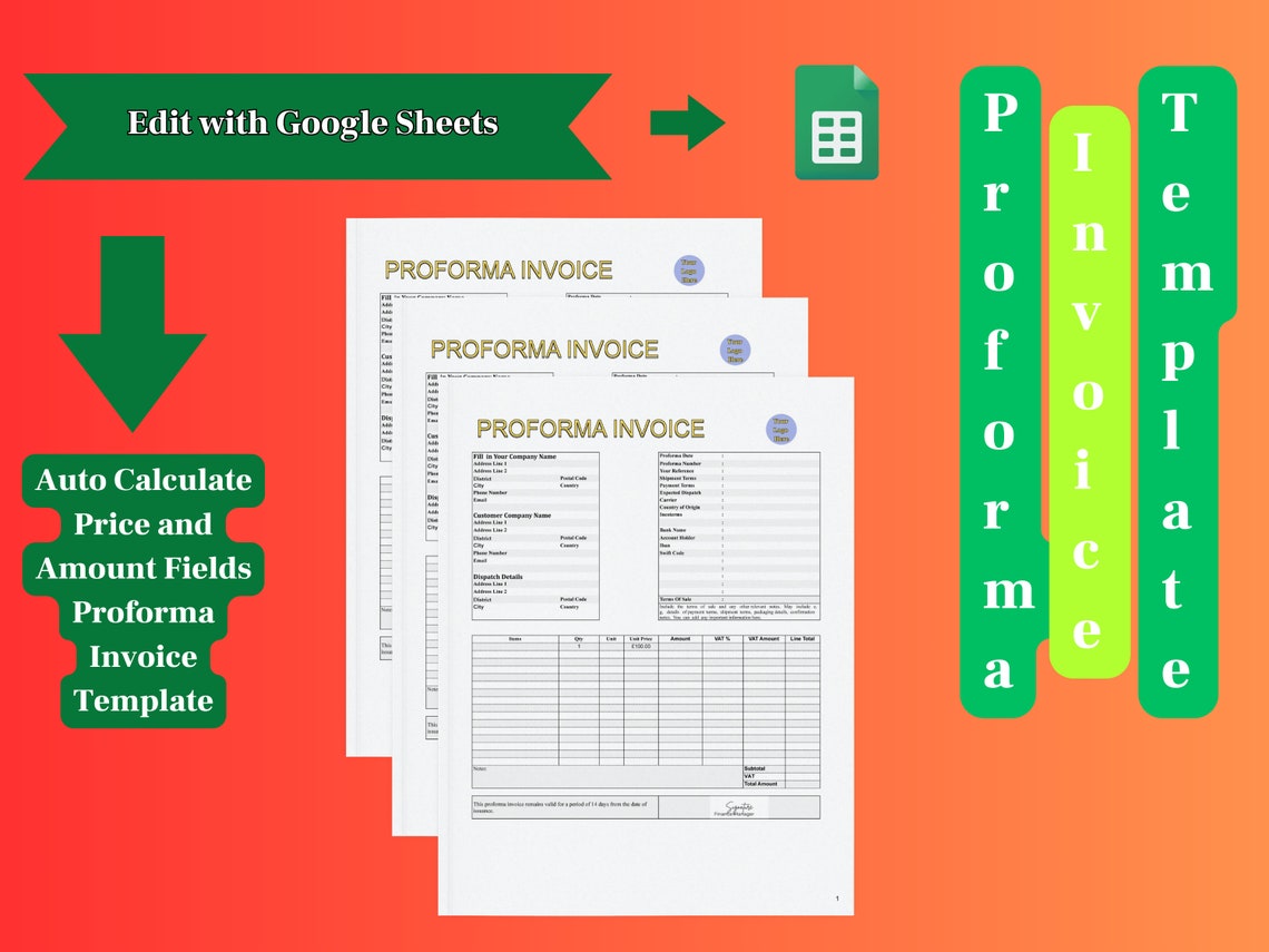 Proforma Invoice Editable/fillable With Google Sheets - Etsy