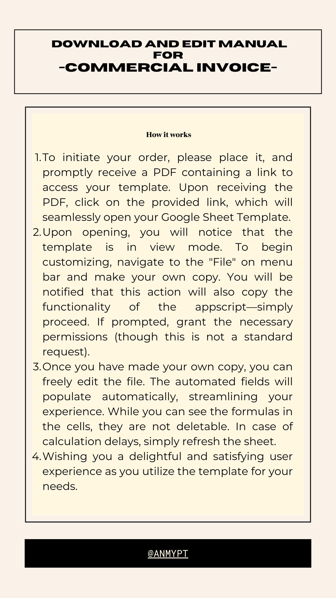 Commercial Invoice Template, Editable With Google Sheets, Automatic ...