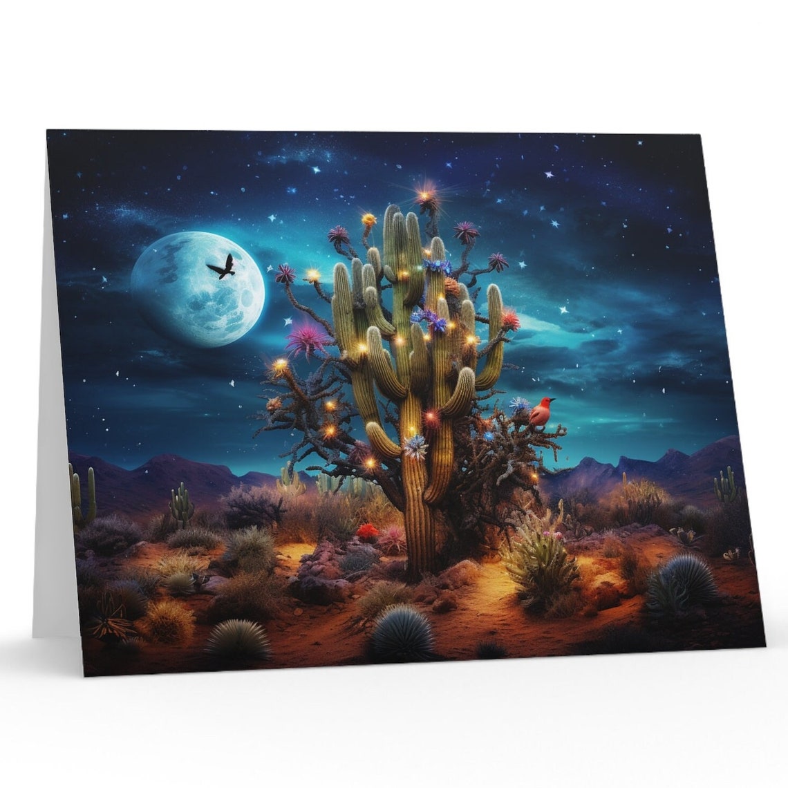 Desert Cactus Christmas Tree With a Moon Christmas Card - Etsy