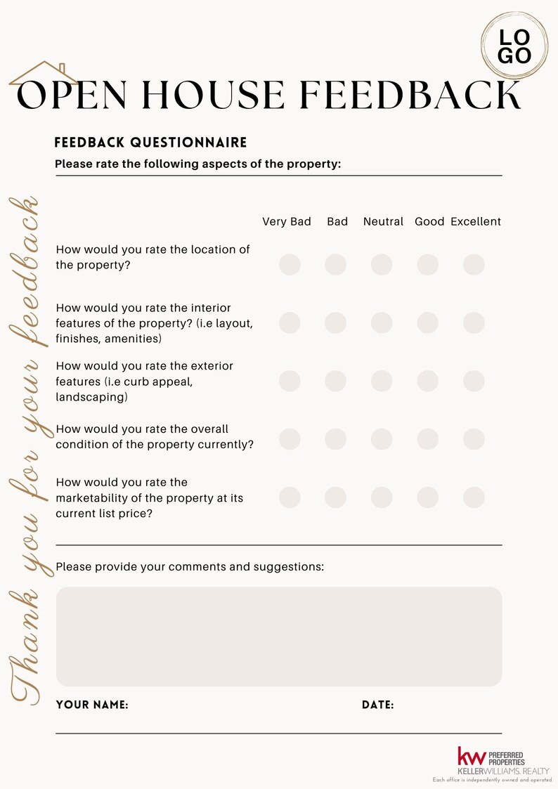OPEN HOUSE FEEDBACK Template - Etsy