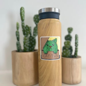 CAT TUS Sticker, Cute Botanical Decal, Succulent Desert Plant Sticker ...
