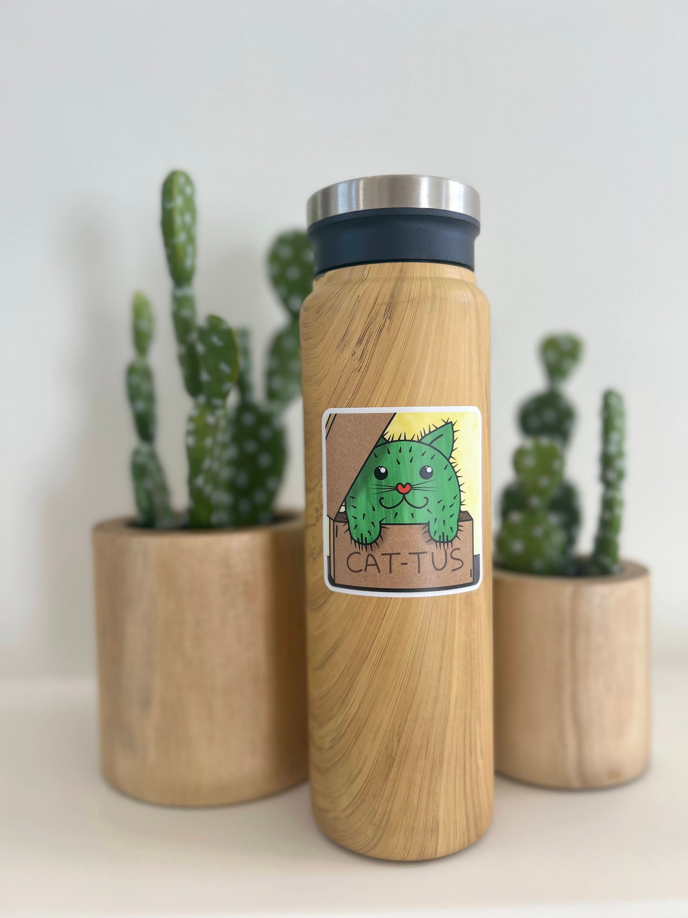 CAT TUS Sticker, Cute Botanical Decal, Succulent Desert Plant Sticker ...