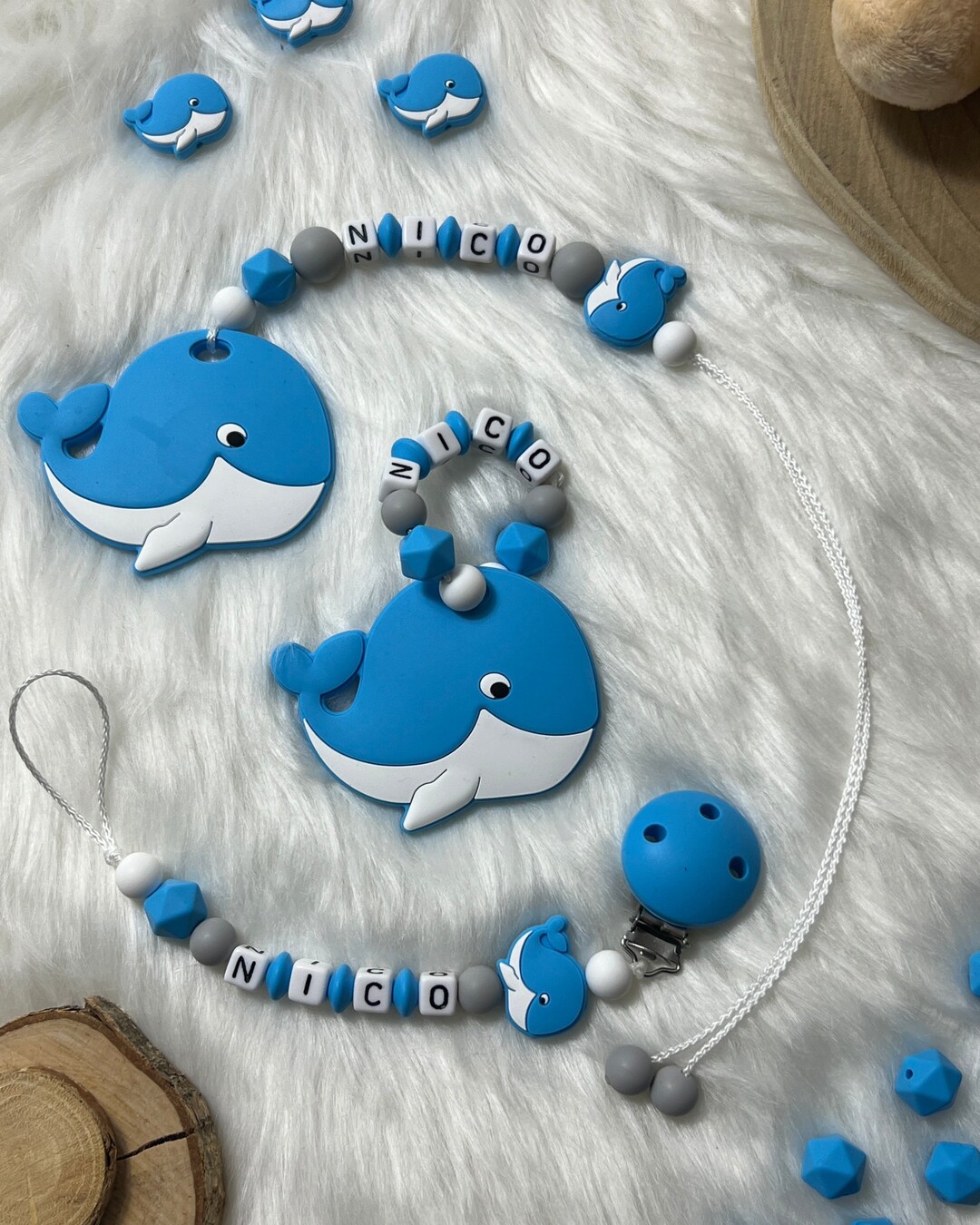 Design Whale, Pacifier Chain With Name, Unique, Handmade, Gripping Toy ...
