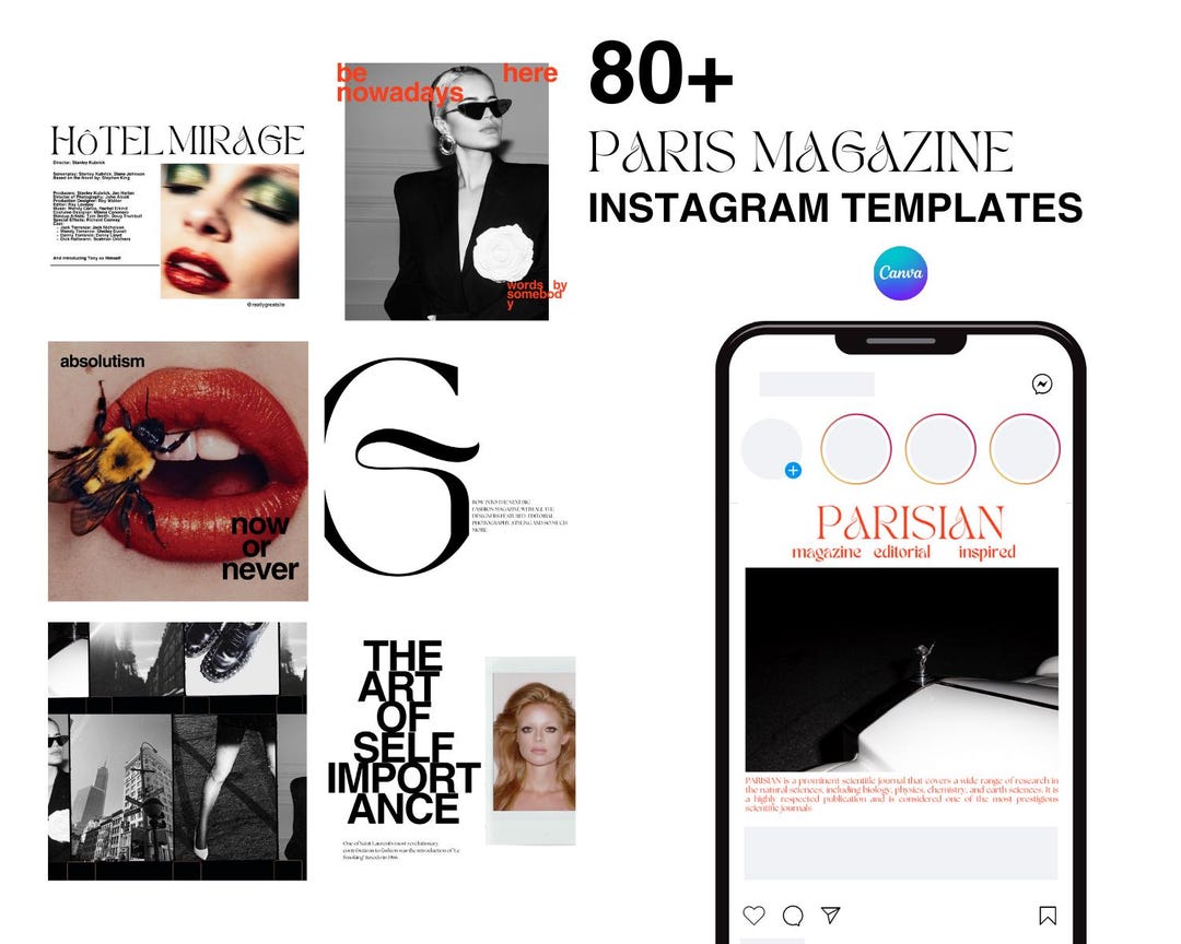 Paris Magazine Instagram Templates, Fashion Feed for Canva (digital ...