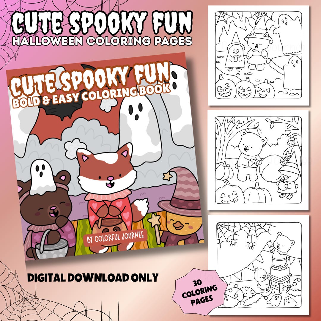 Cute Kawaii Animals Halloween Coloring Book Pages, Cozy Bold Easy ...