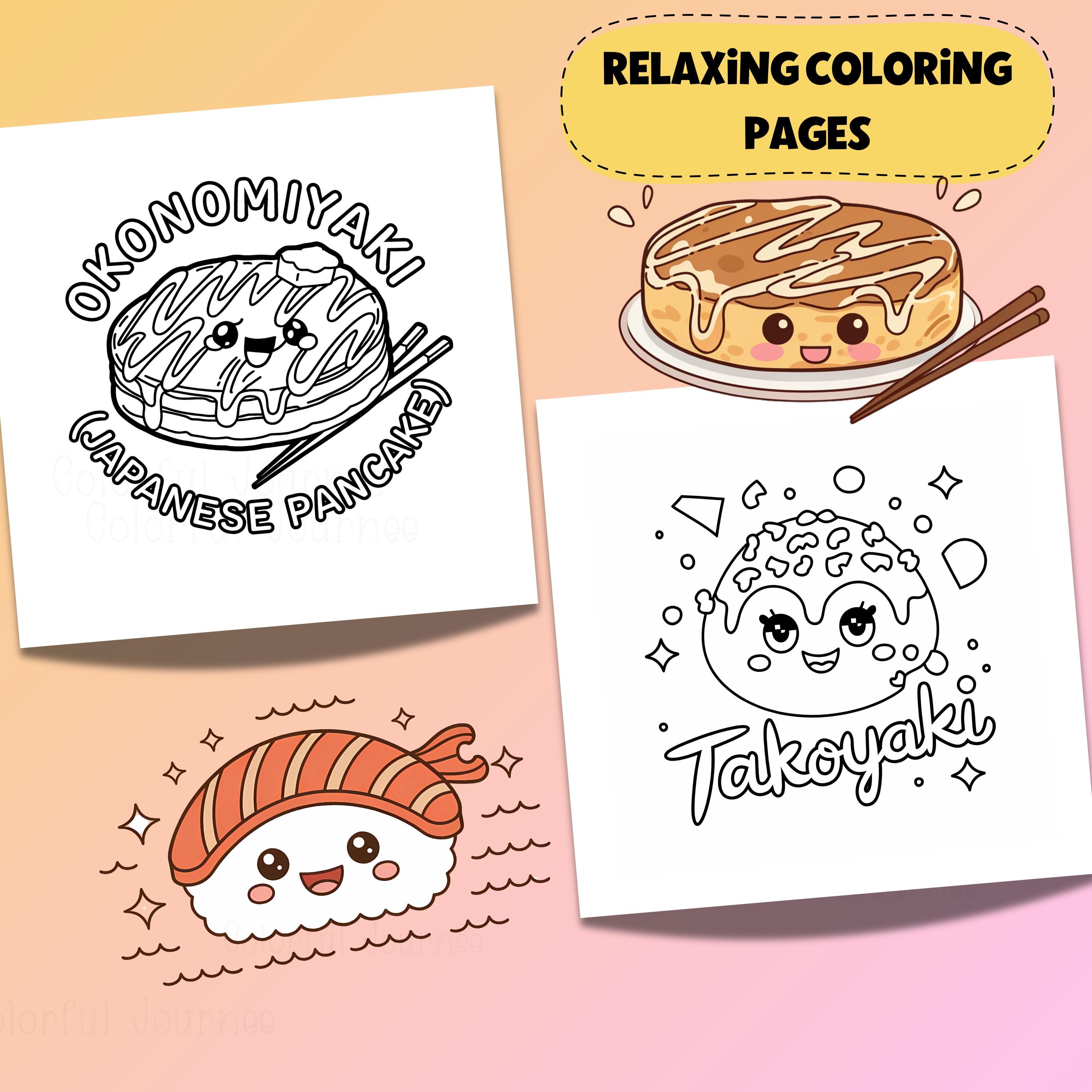 Japanese Food Coloring Pages, Bold and Easy for Kids and Adults ...