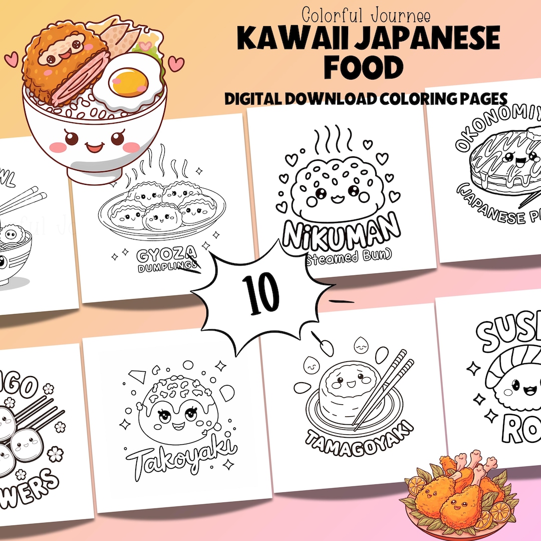Japanese Food Coloring Pages, Bold and Easy for Kids and Adults ...
