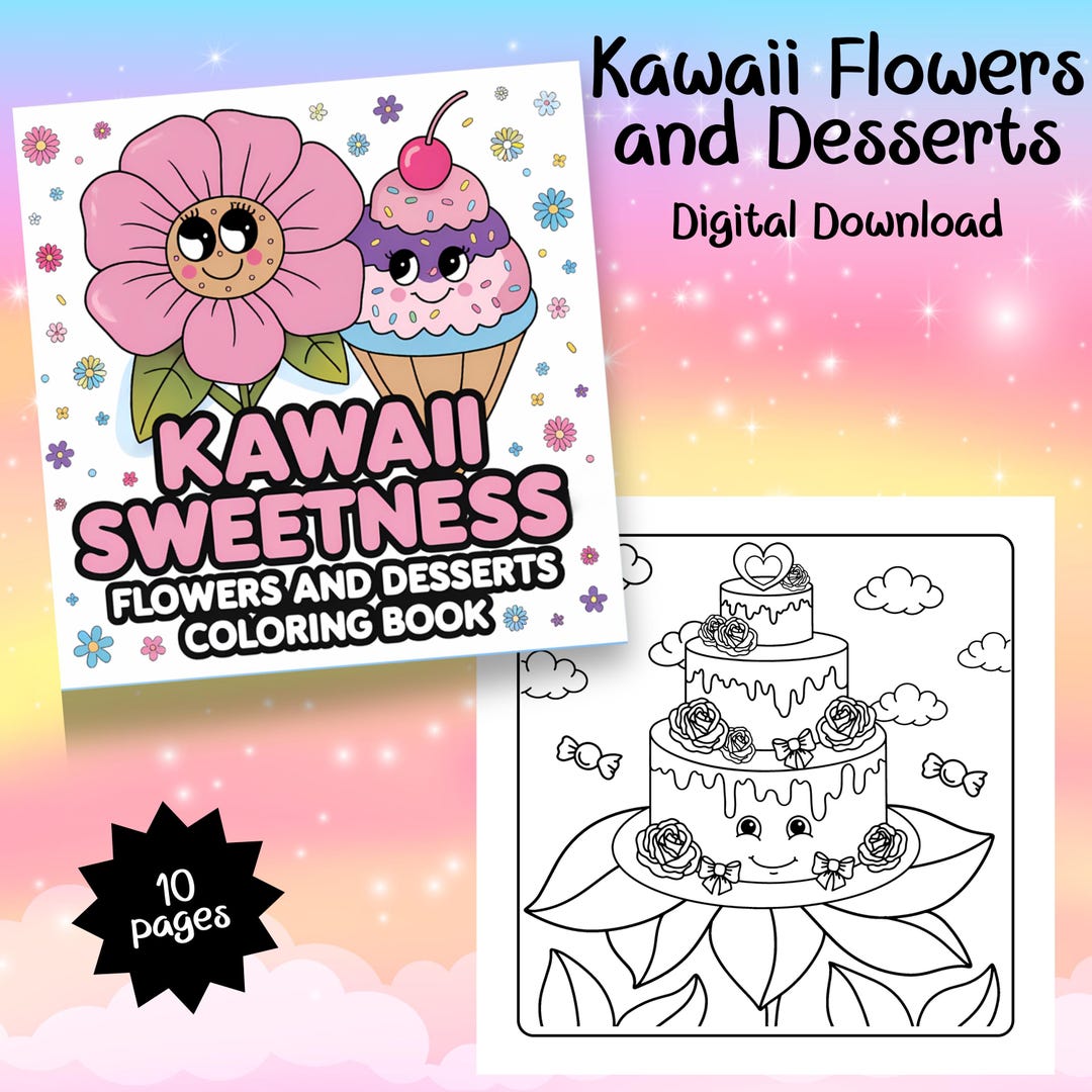 Kawaii Flowers Dessert Coloring Pages, Cute Coloring Pages for Kids ...