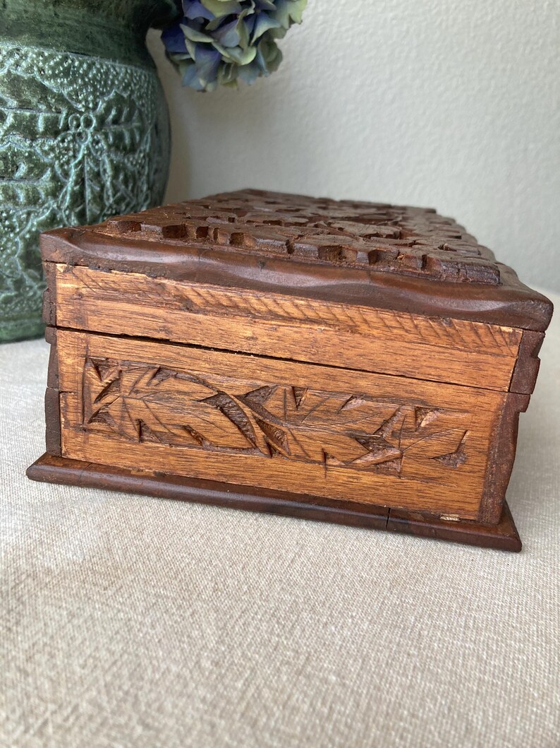 Handcarved Wood Box With Leaf and Floral Details - Etsy