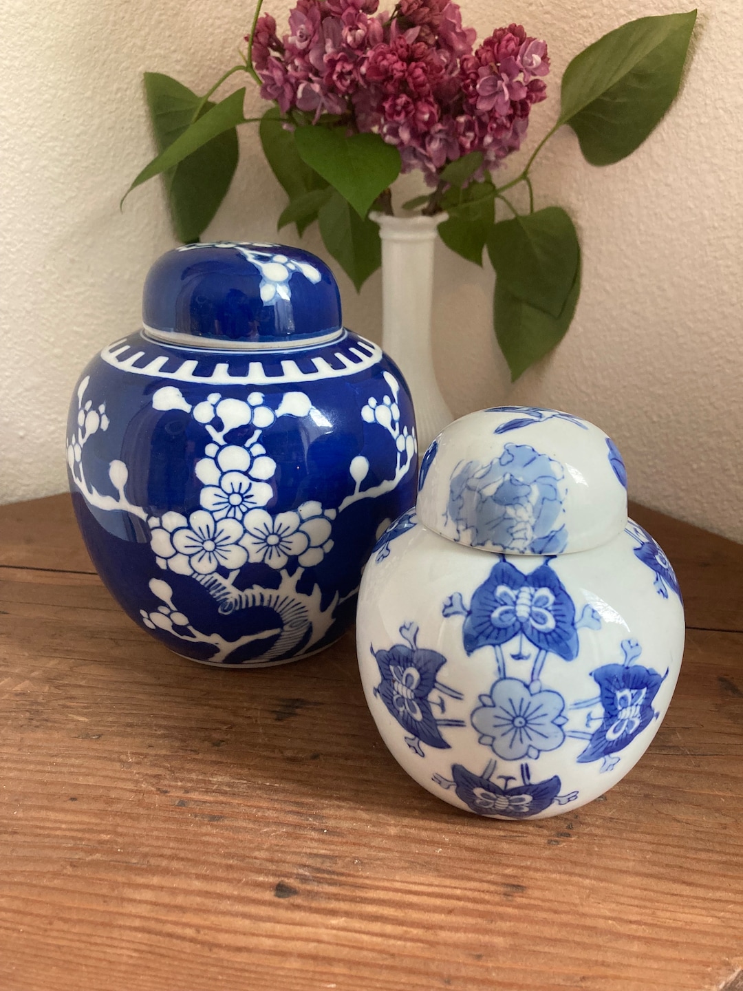 Pair of Mismatched Blue and White Ginger Jars - Etsy