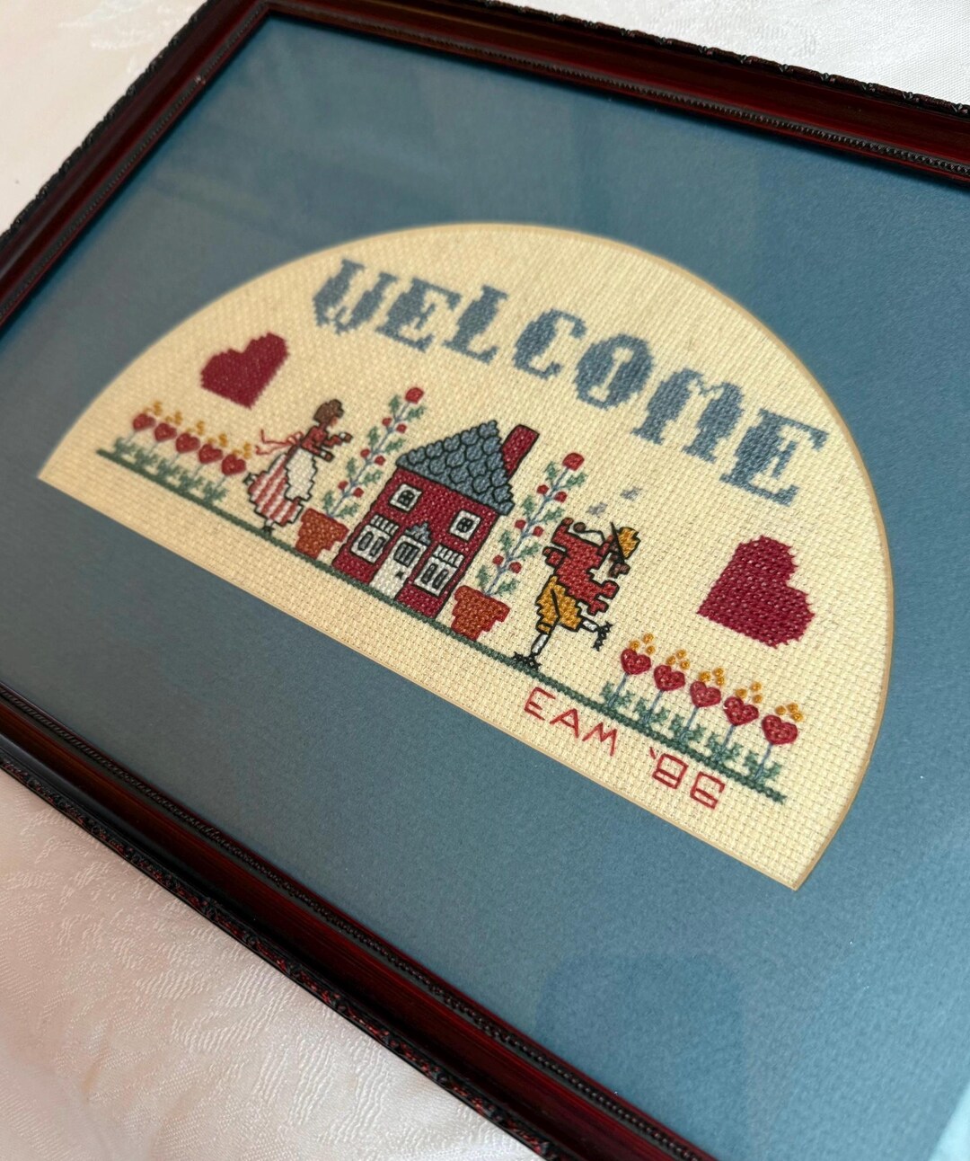 Vintage Welcome Crossstitch | Cottagecore Art - Etsy