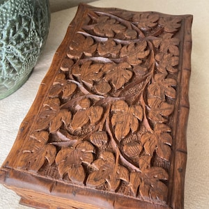 Handcarved Wood Box With Leaf and Floral Details - Etsy