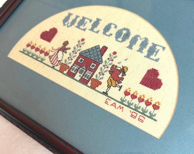 Vintage Welcome Crossstitch | Cottagecore Art - Etsy