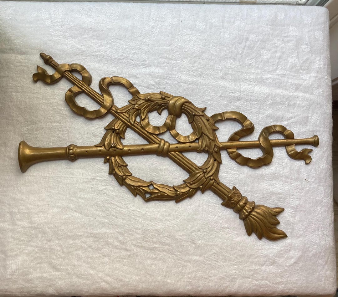 Pair of Brass Firehouse Architectural Wall Mount | Wreath, Torch and ...