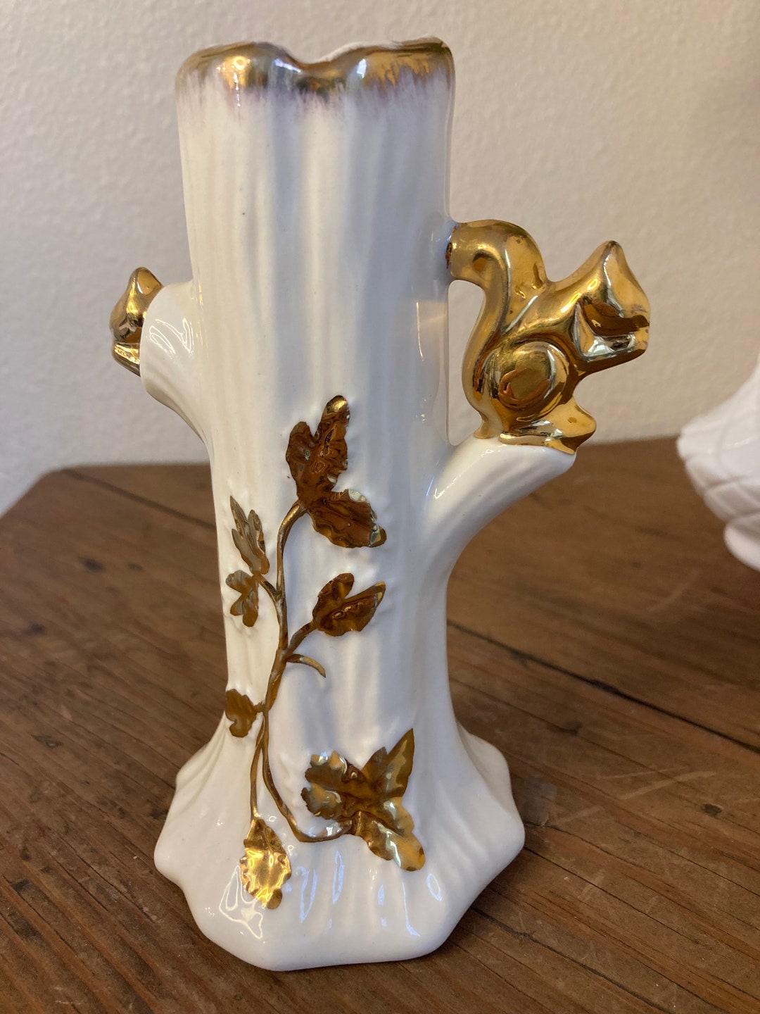 Adorable 22k Gold Tree, Leaves and Squirrel Vase - Etsy