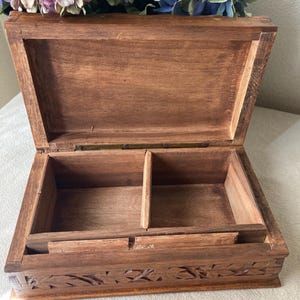 Handcarved Wood Box With Leaf and Floral Details - Etsy