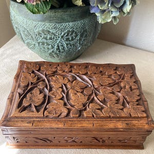 Handcarved Wood Box With Leaf and Floral Details - Etsy