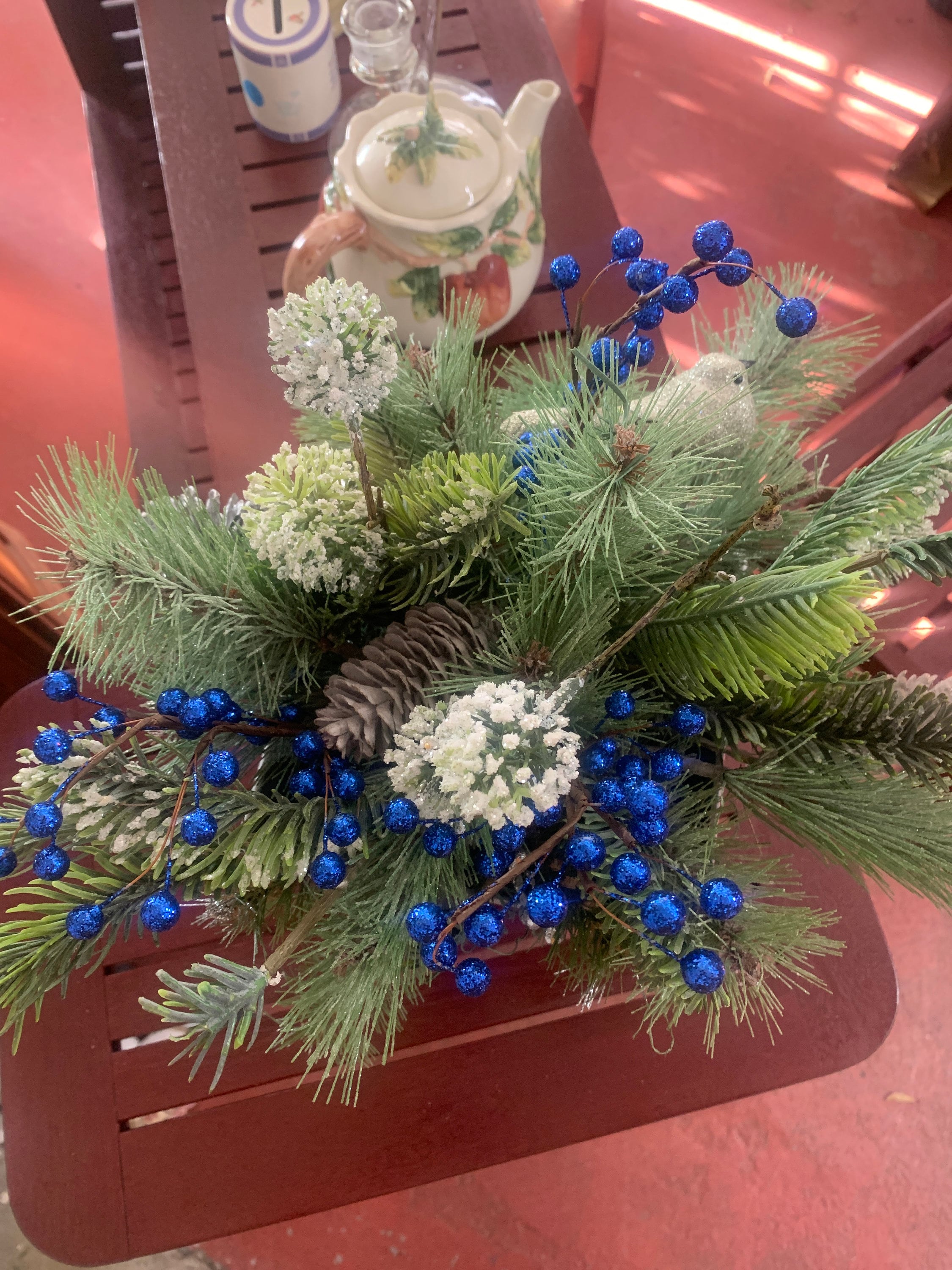 Silver and Blue Christmas Floral Arrangement - Etsy