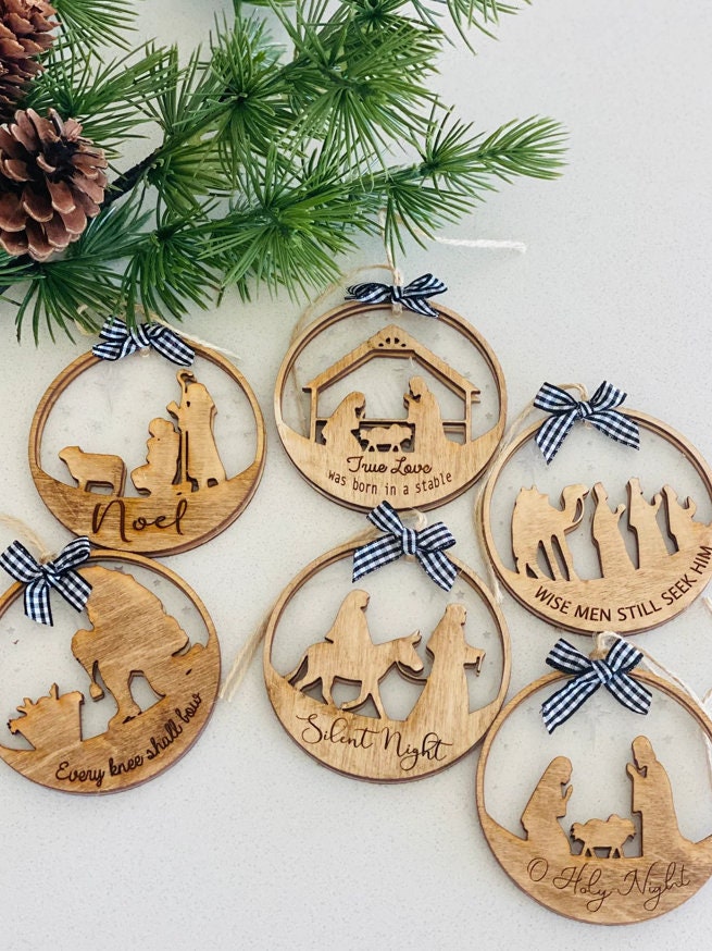 Wood Nativity Ornament Set Christmas, Manger, Jesus, Christian ...