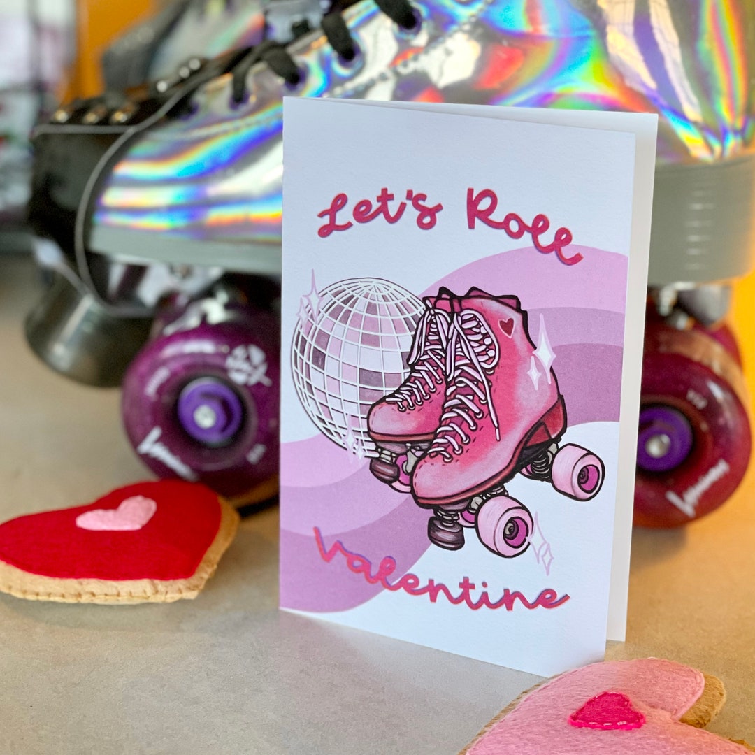 Printable Roller Skate Valentine's Day Card, Valentine's Day Card for ...