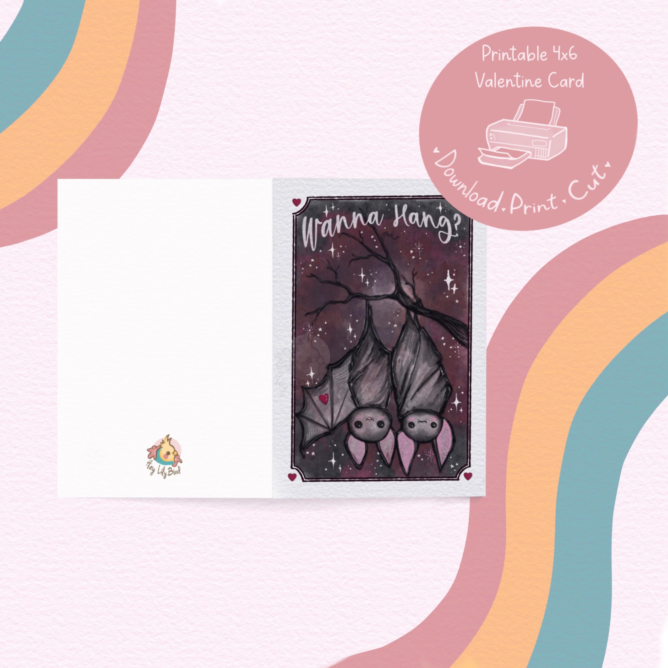 Printable Bat Valentine's Day Card, Valentine's Day Card for Friends ...