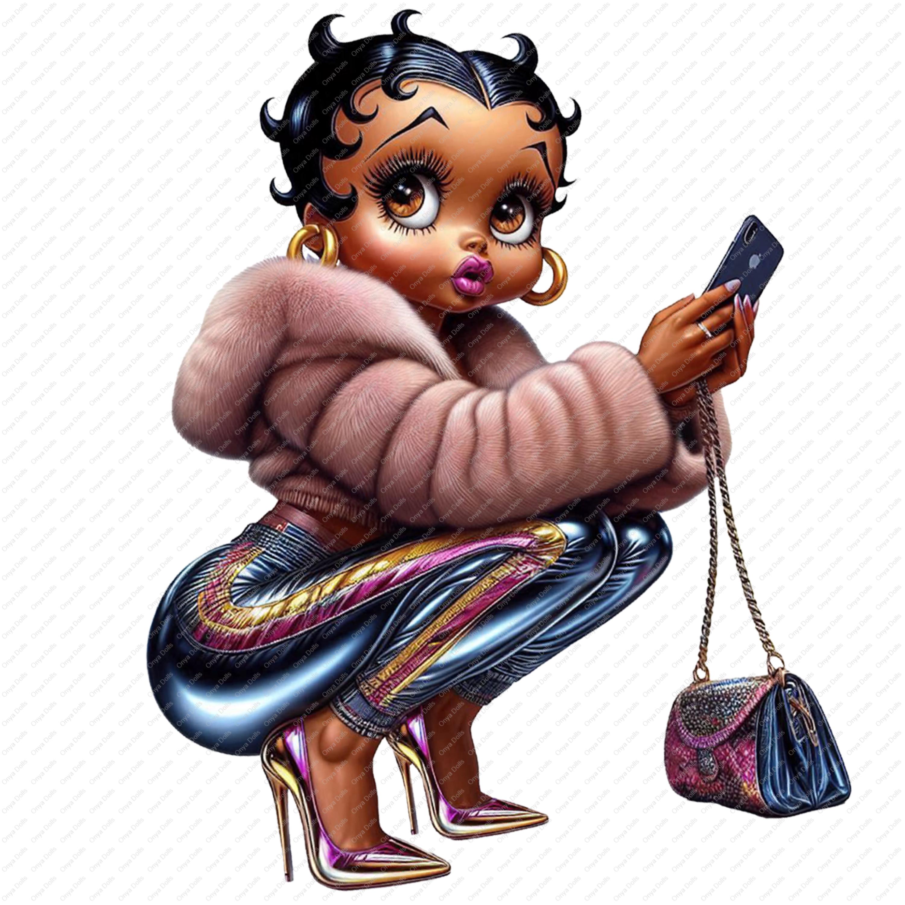 Baddie Boop PNG | Glam Melanin Girl Clipart | Pink Fur & Heels ...