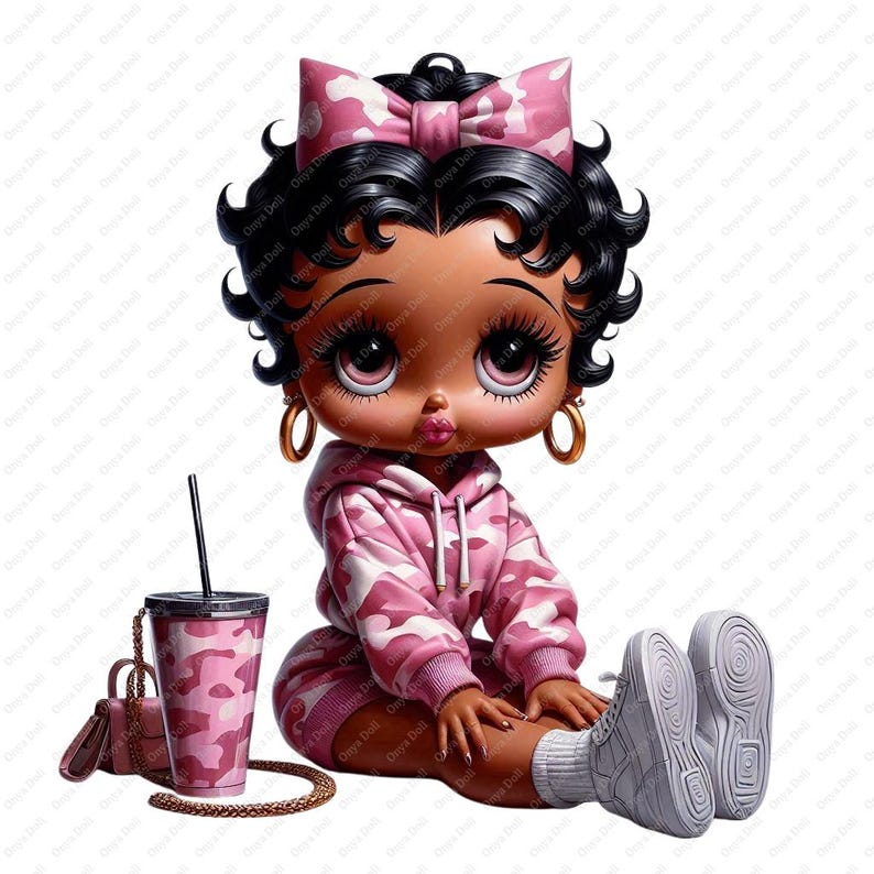 Pink Camo Baddie Boo PNG Clipart Bundle, African American Girls ...