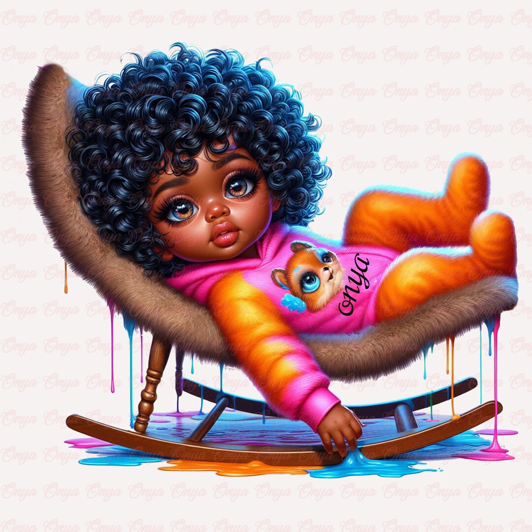ONYA, Baby in Rocker With Paint Drip, Melanin Doll, Princess, Clipart ...