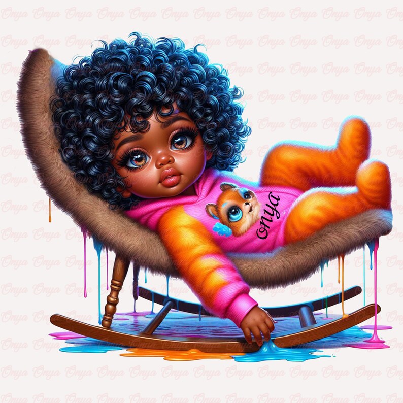 ONYA, Baby in Rocker With Paint Drip, Melanin Doll, Princess, Clipart ...