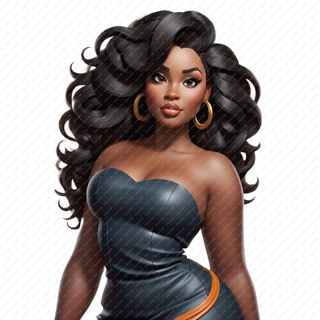 Classy Onya Doll PNG | Curvy Black Woman Clipart | Stylish Leather ...