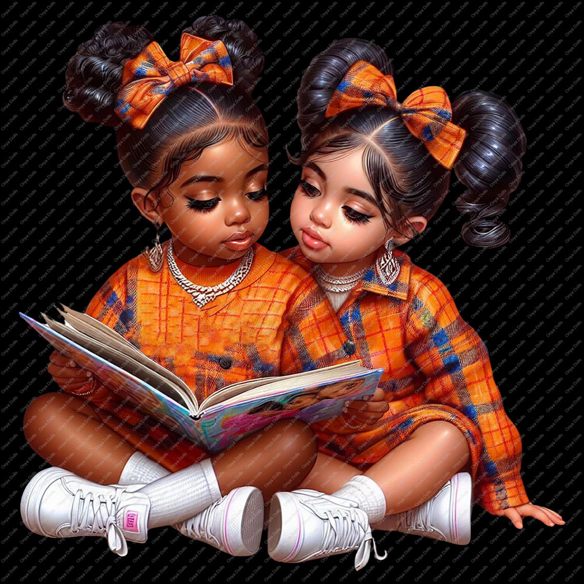 Onya, Little Girl Reading, Sisters, Clip Art, Sublimation, DTF, Cricut ...