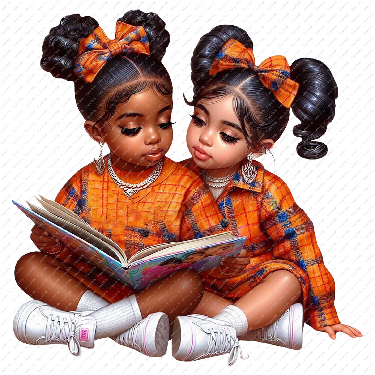 Onya, Little Girl Reading, Sisters, Clip Art, Sublimation, DTF, Cricut ...