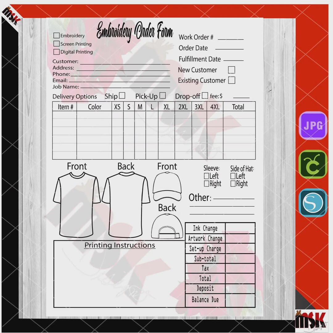 Embroidery Order Form: Printable Business Template (JPG) - Etsy UK