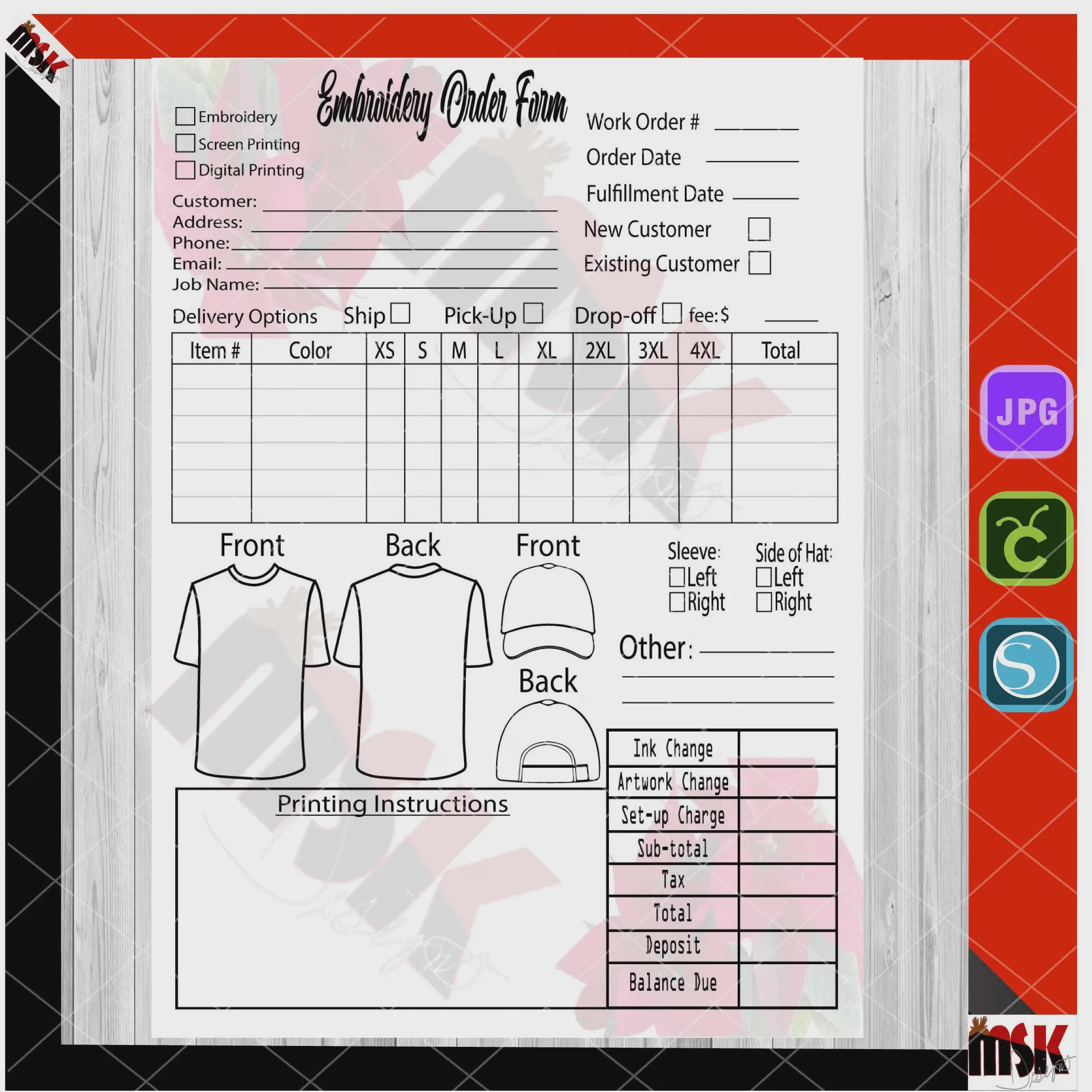 Embroidery Order Form: Printable Business Template (JPG) - Etsy