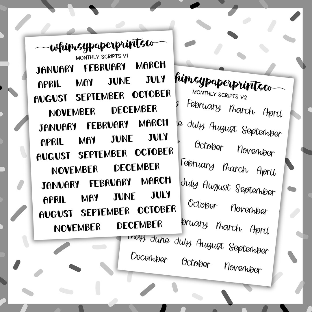 Monthly Script Stickers // Printable Stickers // A5 Wide Vertical ...