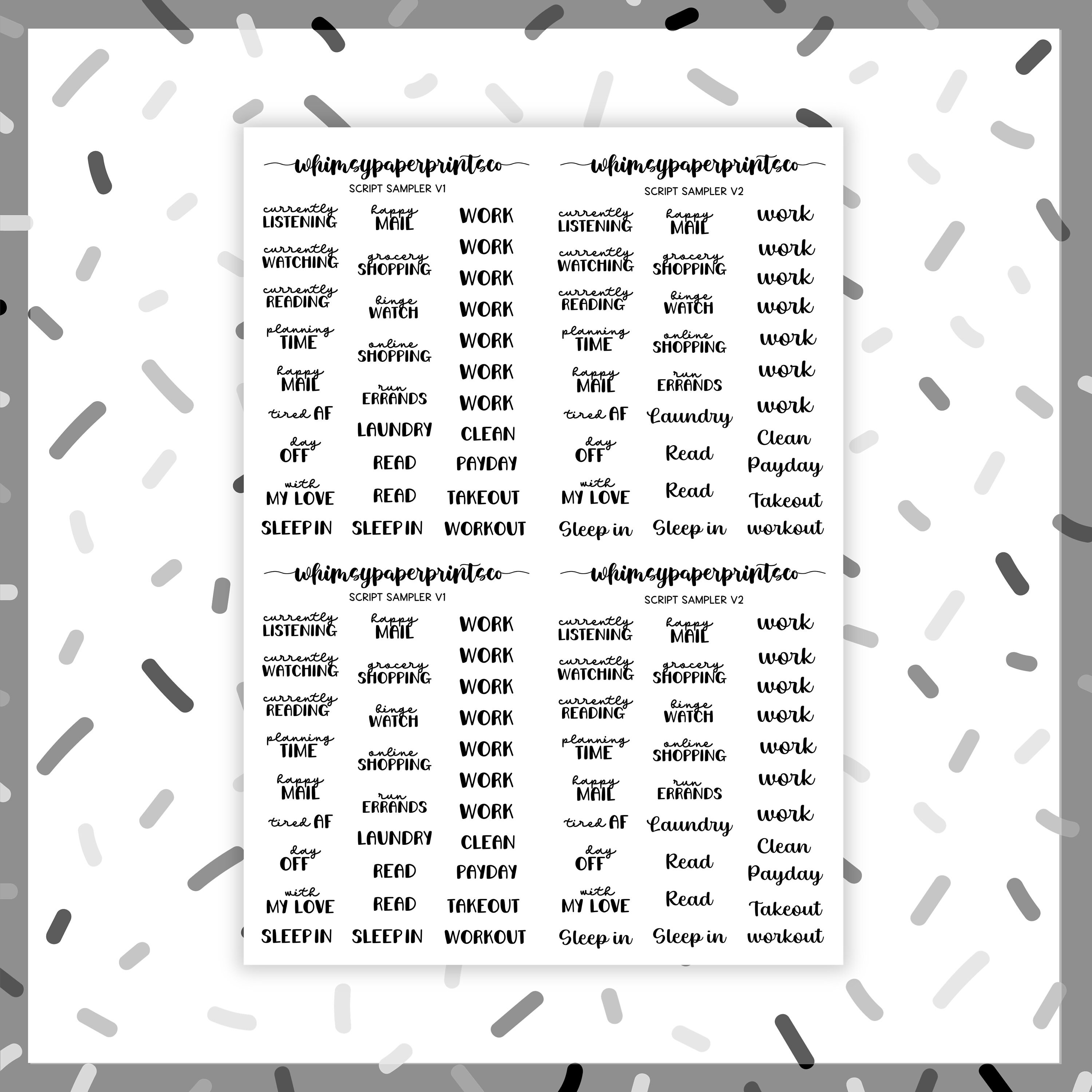 Script Sampler // Printable Stickers // A5 Wide Vertical Stickers ...