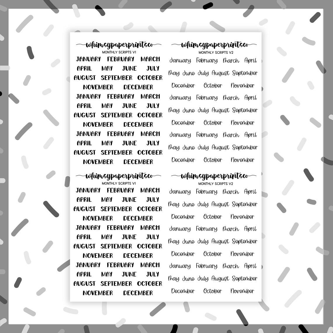 Monthly Script Stickers // Printable Stickers // A5 Wide Vertical ...
