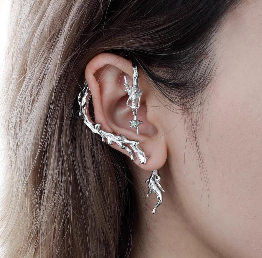 Dragon Ear Cuff - Titanium Silver PVD Punk Earring, Need Piercing - Etsy