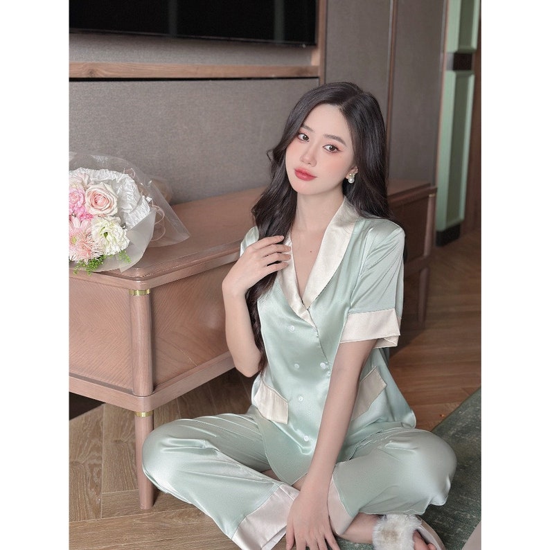 Stylized Mint Green Silk Pajama,pajamas Set,pajamas for Women,pajama ...