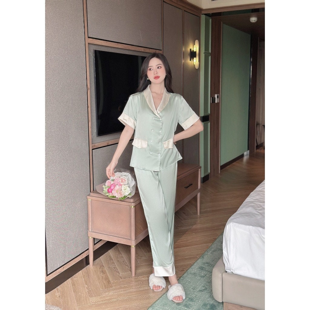 Stylized Mint Green Silk Pajama,pajamas Set,pajamas for Women,pajama ...