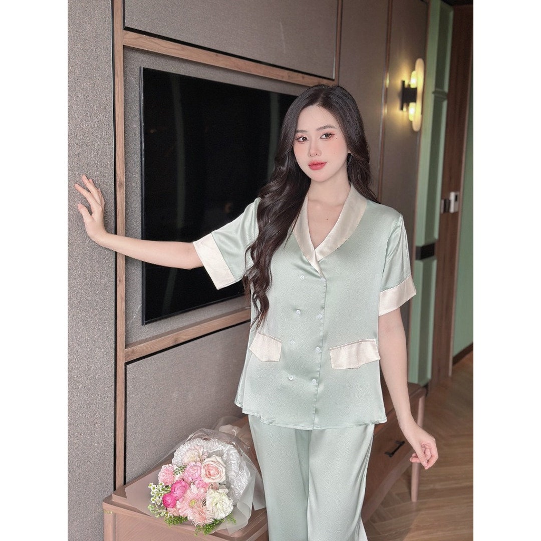 Stylized Mint Green Silk Pajama,pajamas Set,pajamas for Women,pajama Set, Womens ...