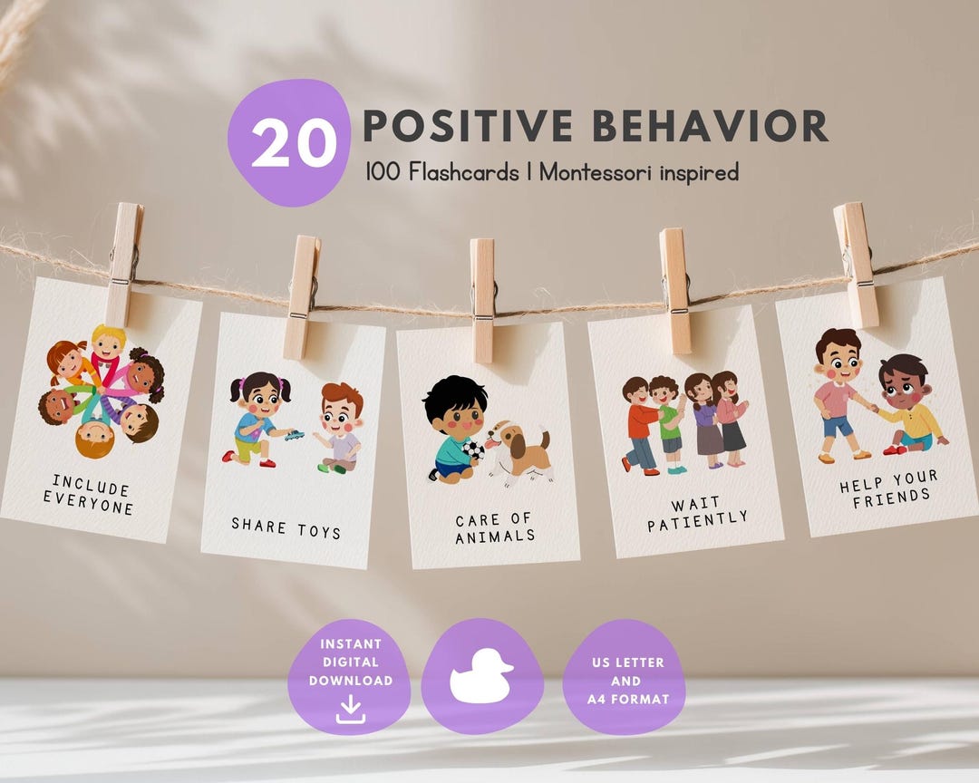 Positive Behavior Cards for Toddlers & Preschool | Flash Cards for Kids ...