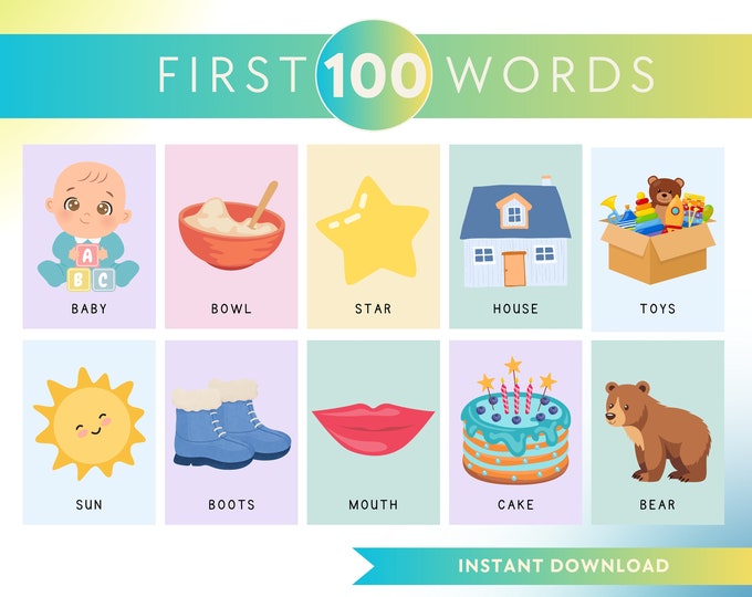 First Words Alphabet Flash Cards Baby Toddler Children Educational ...