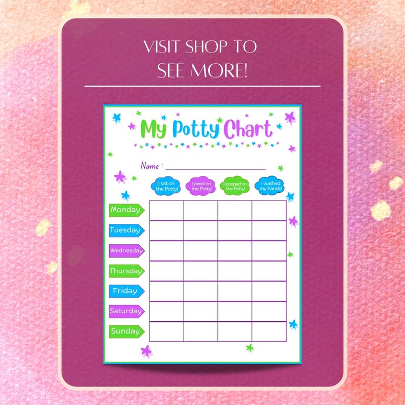 Potty Training Chart Sticker Reward Sheet Toddler Potty Training Toilet ...