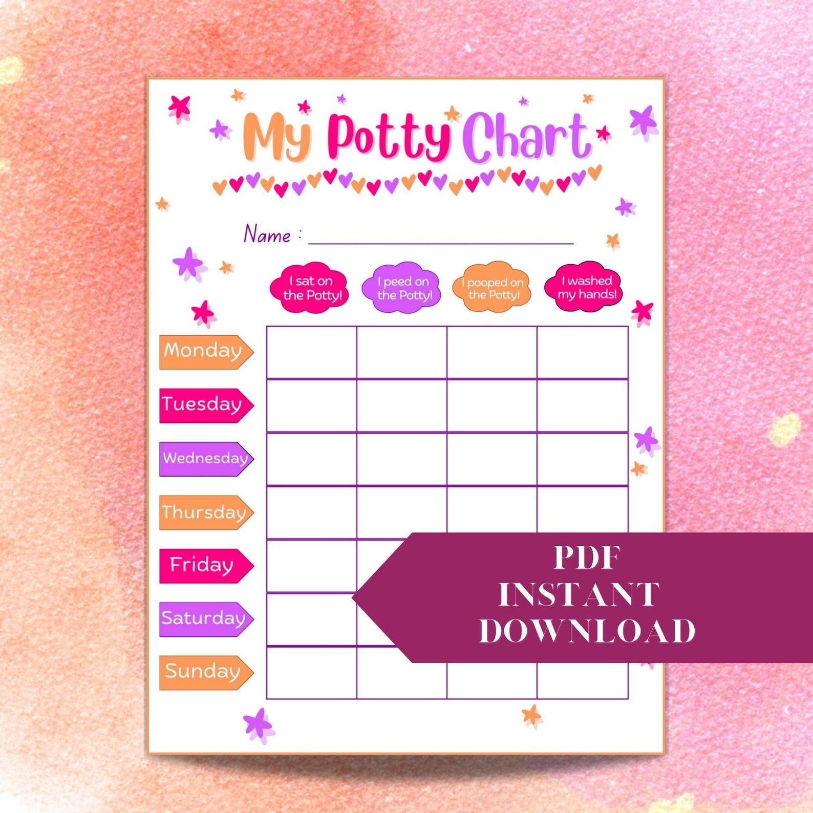 Potty Training Chart | Sticker Reward Sheet | Toddler Potty Training ...