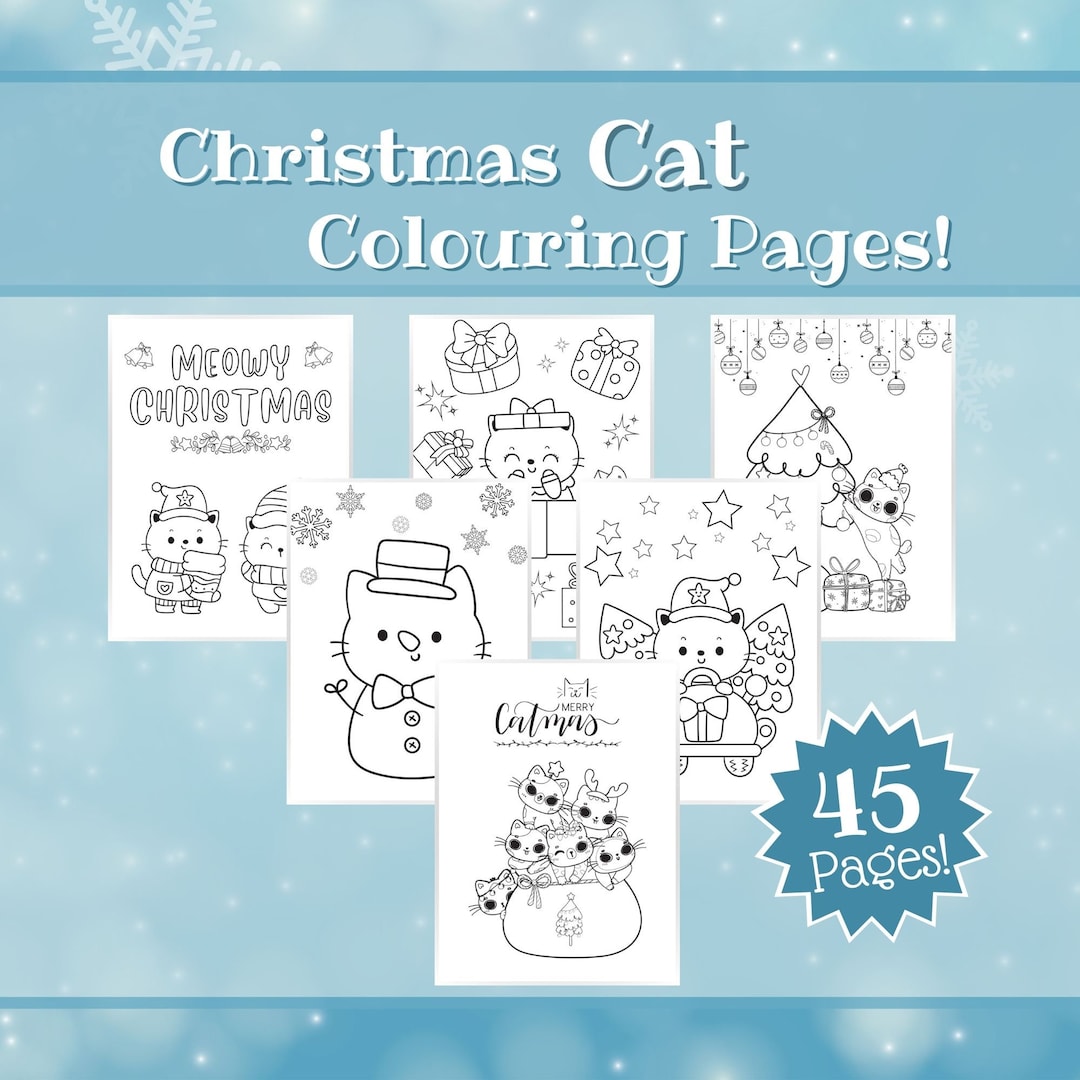 45 Christmas Cat Colouring Pages Kitty Christmas Colouring Book ...